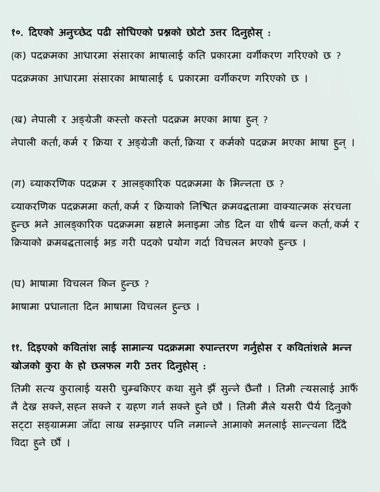 Class 12 Nepali Chapter 1: Exercise, Summary and Poem - Elearning Guru